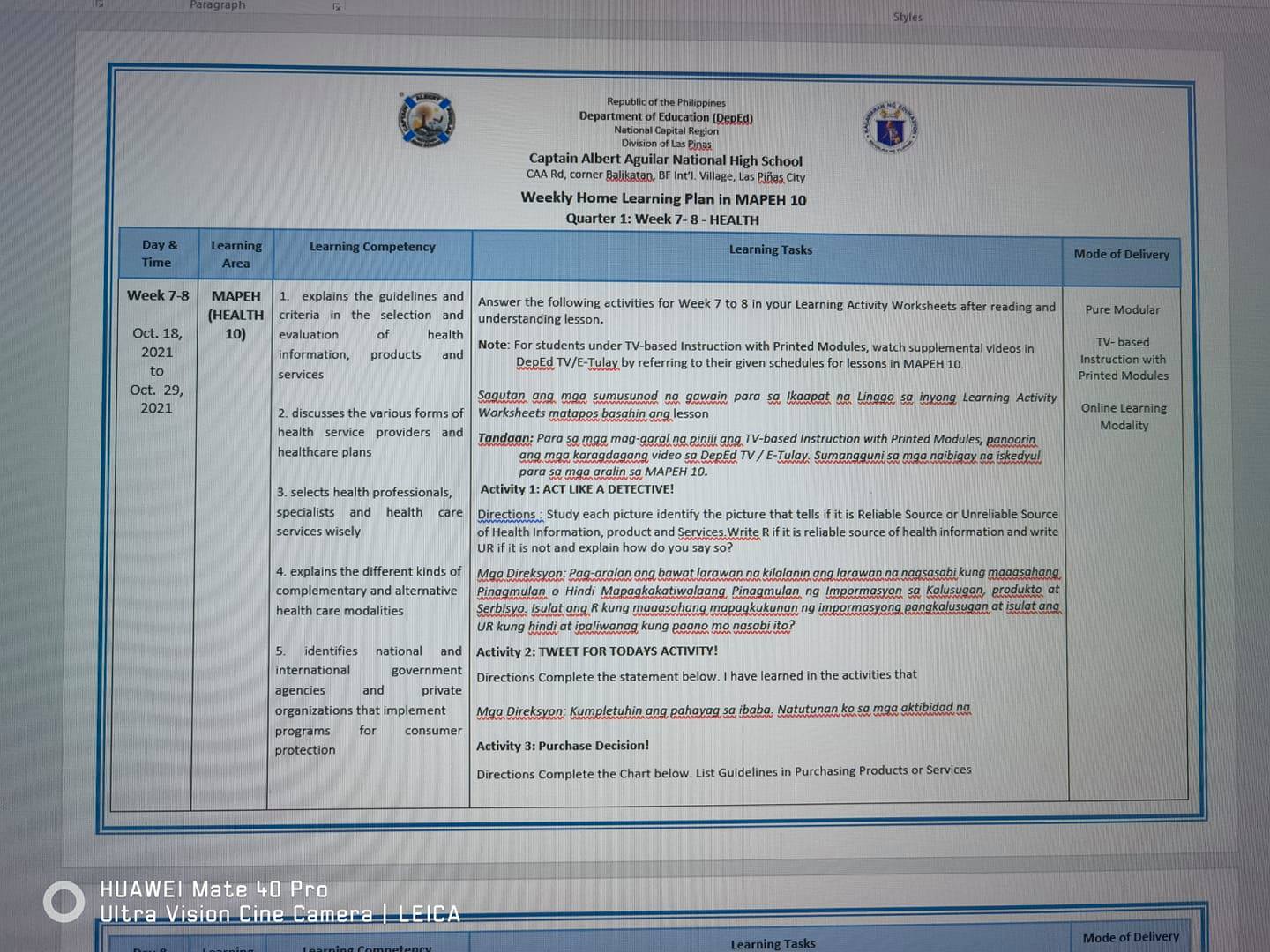 Weekly Home learning Plan | Adobe Education Exchange